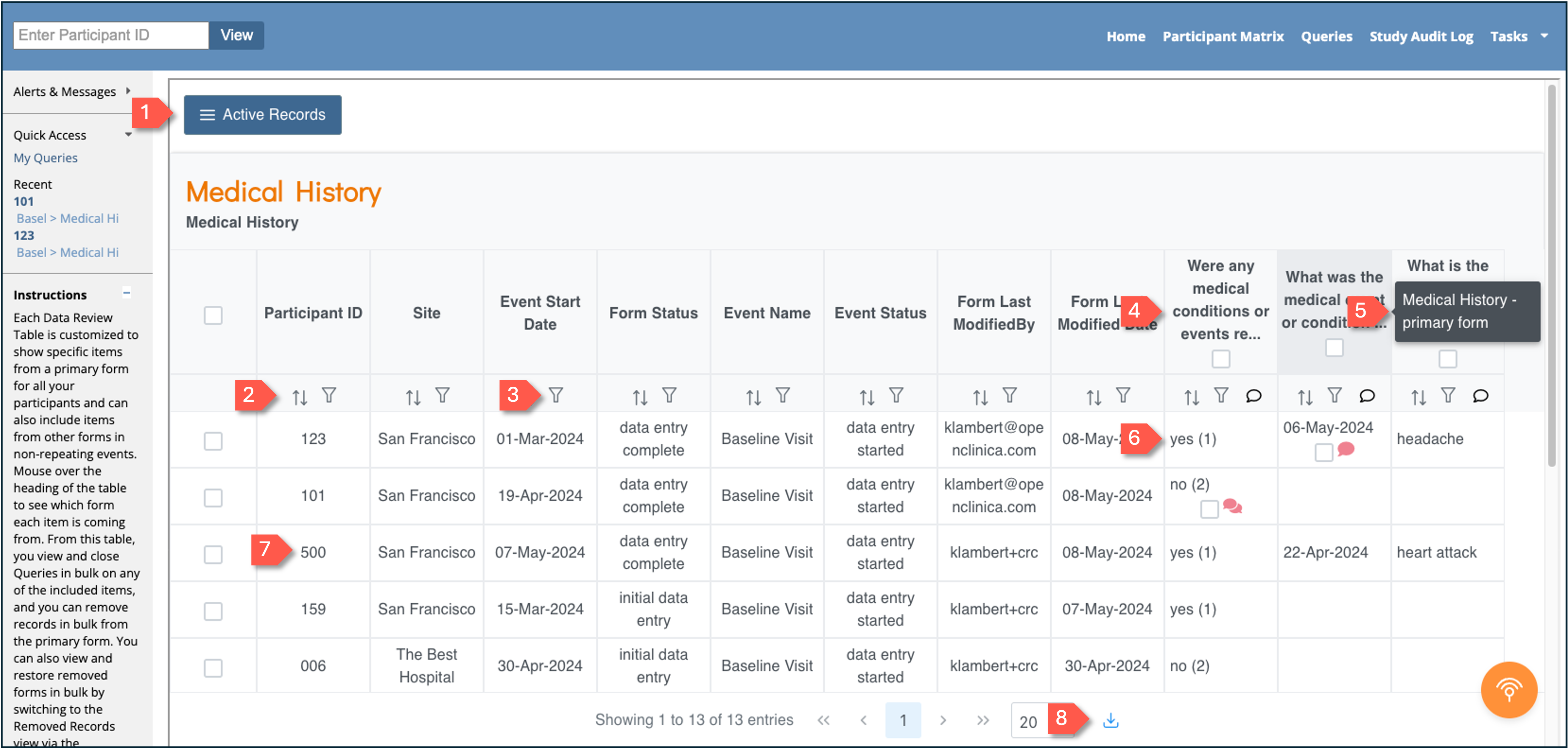 Data Review Tables - OpenClinica Reference Guide