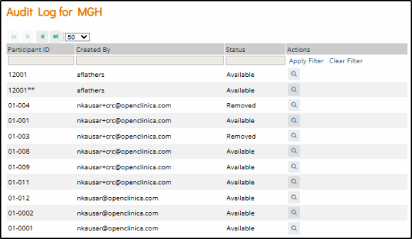 Participant Audit Log - OpenClinica Reference Guide